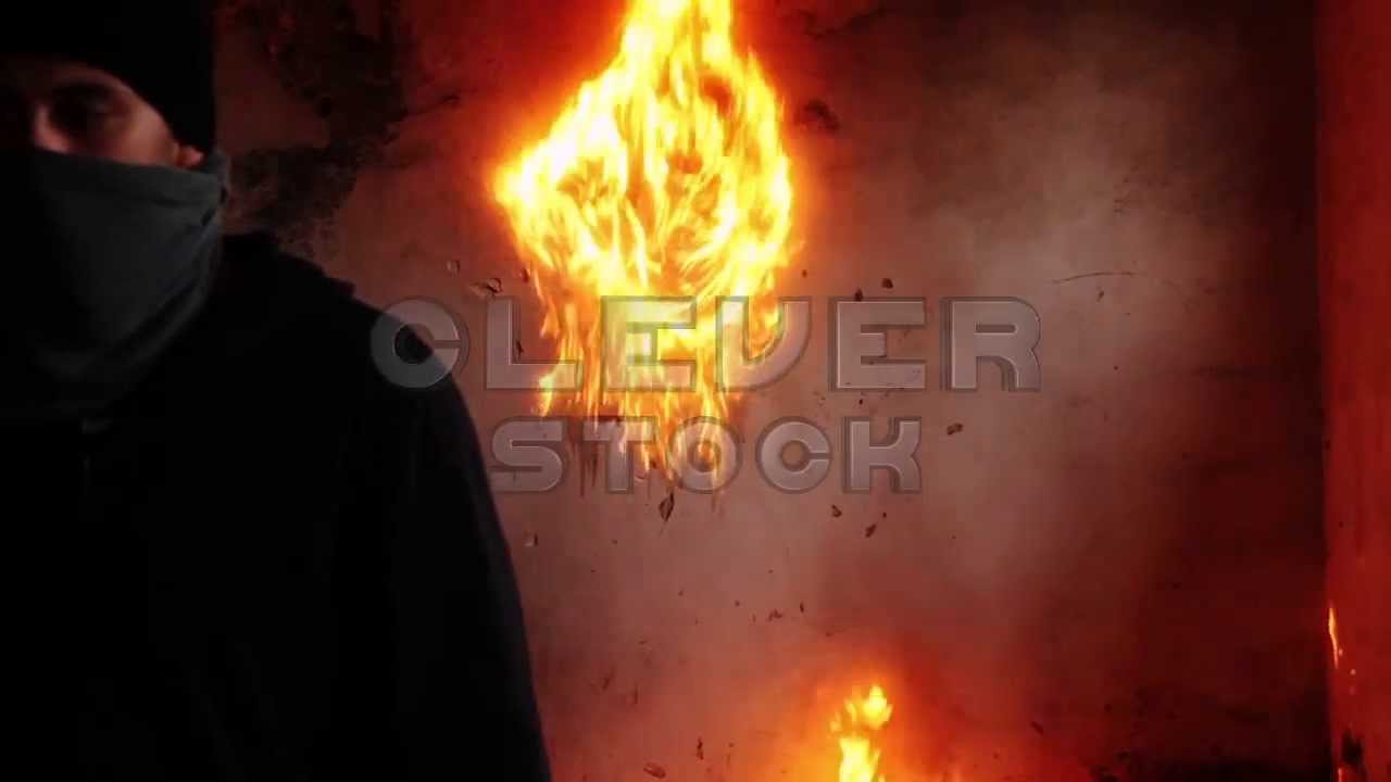 Man Throwing Molotov Cocktail Slow Motion Explosion Wall - Stock ...