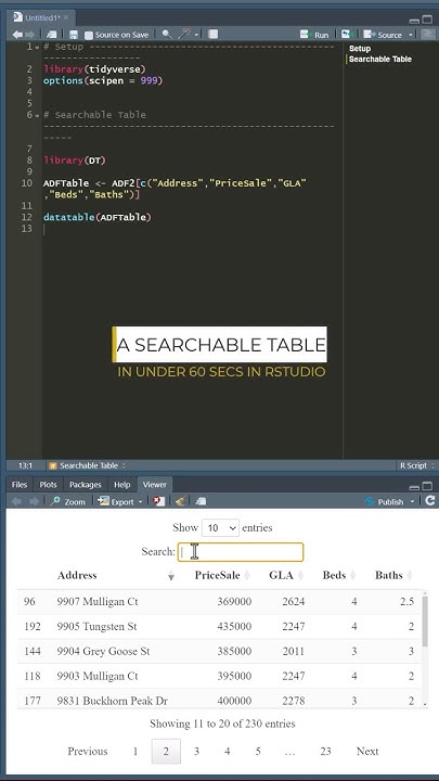 Create a searchable table in 60 secs | RStudio and DT - YouTube