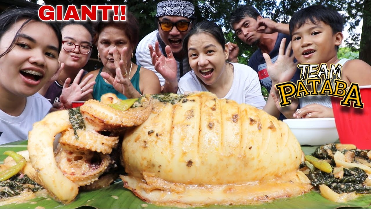 OUTDOOR COOKING | GIANT BAGULAN | SPICY GIANT SQUID SA GATA + MUKBANG ...