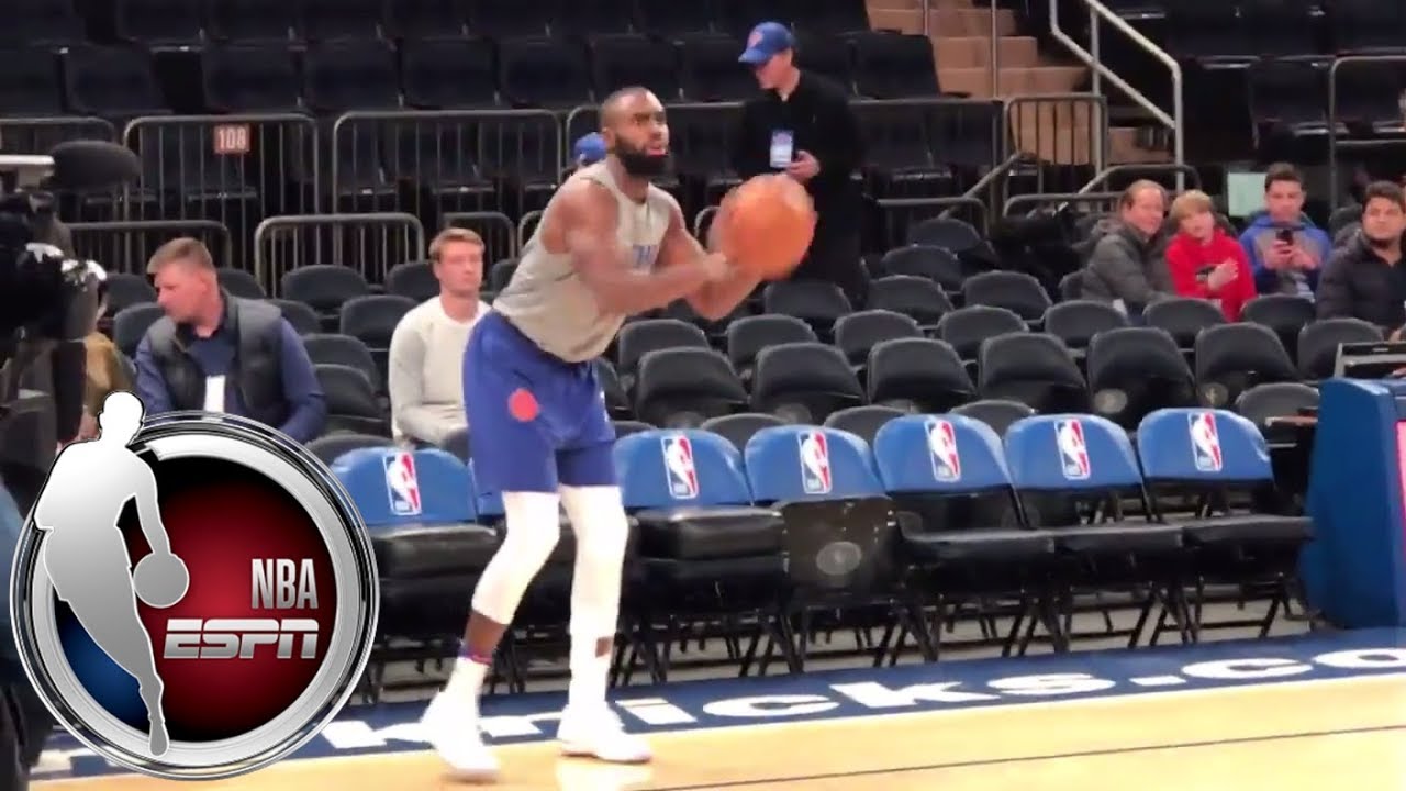 Tim Hardaway Jr. works out pregame at MSG with a brace on | ESPN - YouTube