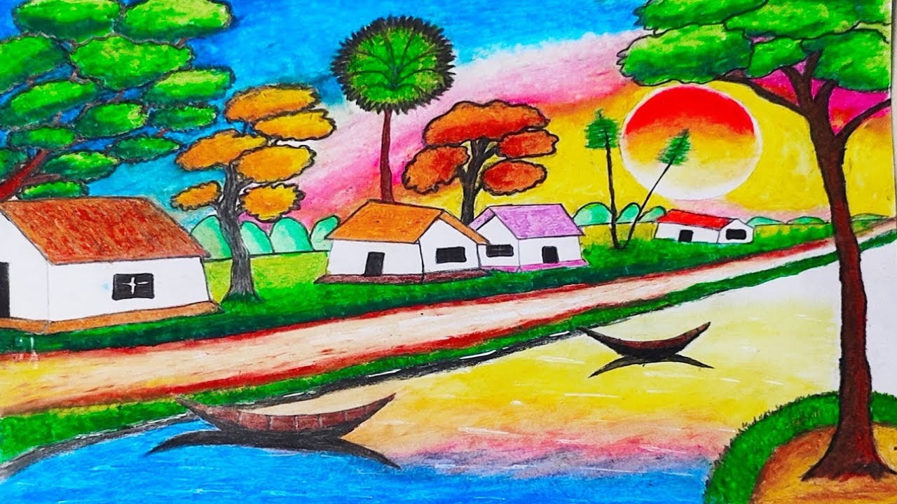river side sunset drawing \\drawing idea for beginners\\how to draw ...
