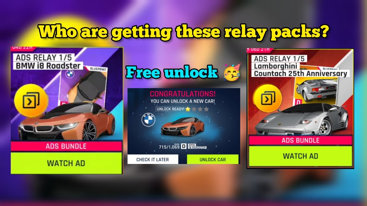 Asphalt 9 | Bmw i8 & Lamborghini Countach relay ad packs | Free bmw i8 ...