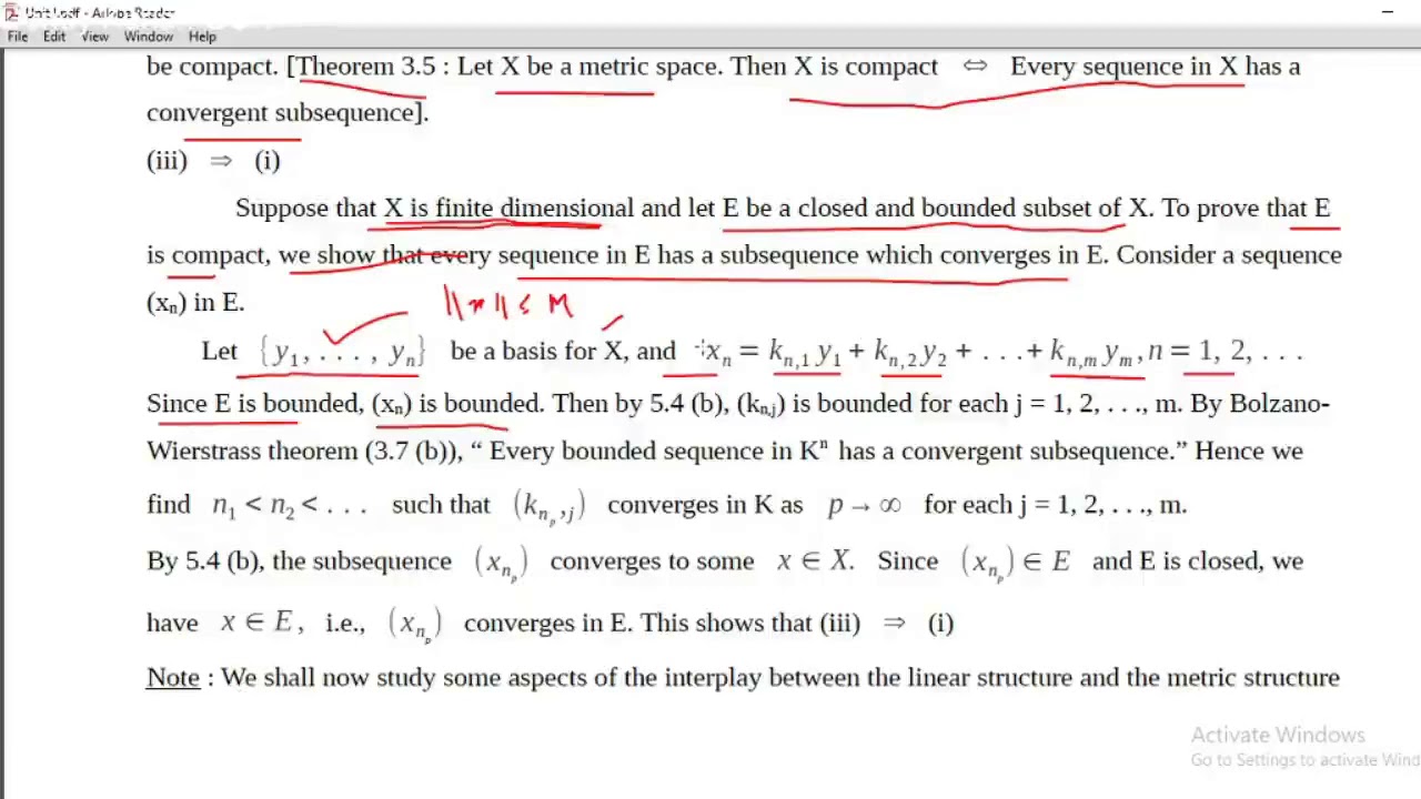 A Normed Space X Is Finite Dimensional Implies That Every Closed And Bounded Subset Of X Is