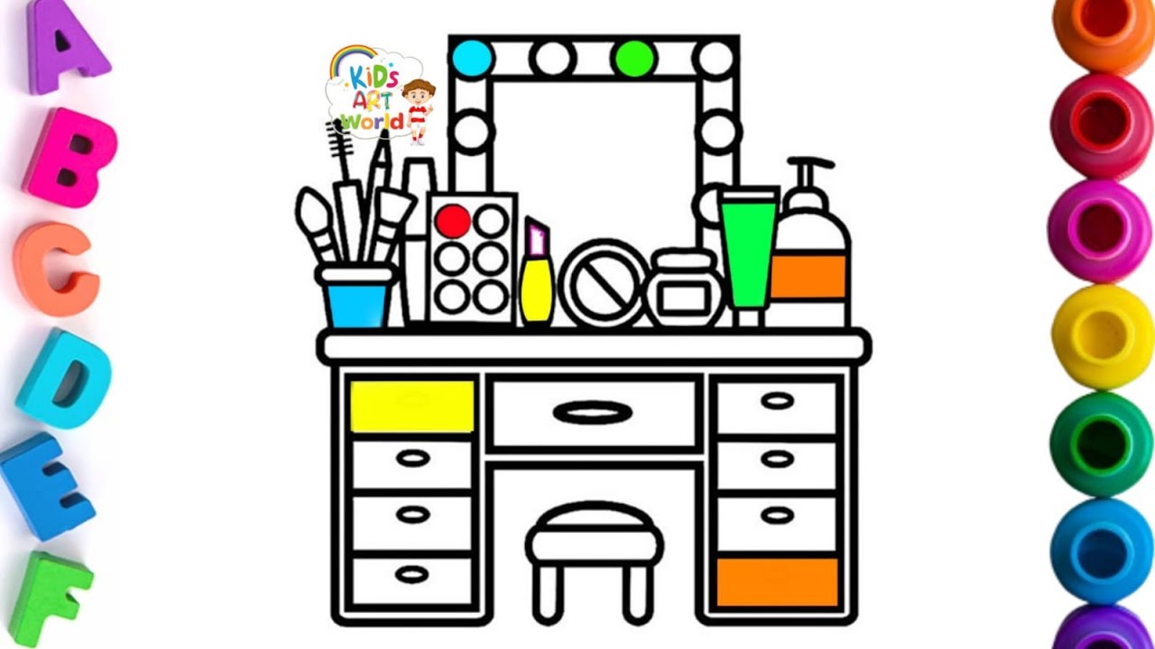 HOW TO DRAW DRESSING TABLE💄|COLORING AND PAINTING FOR KDIS AND TODDLERS ...