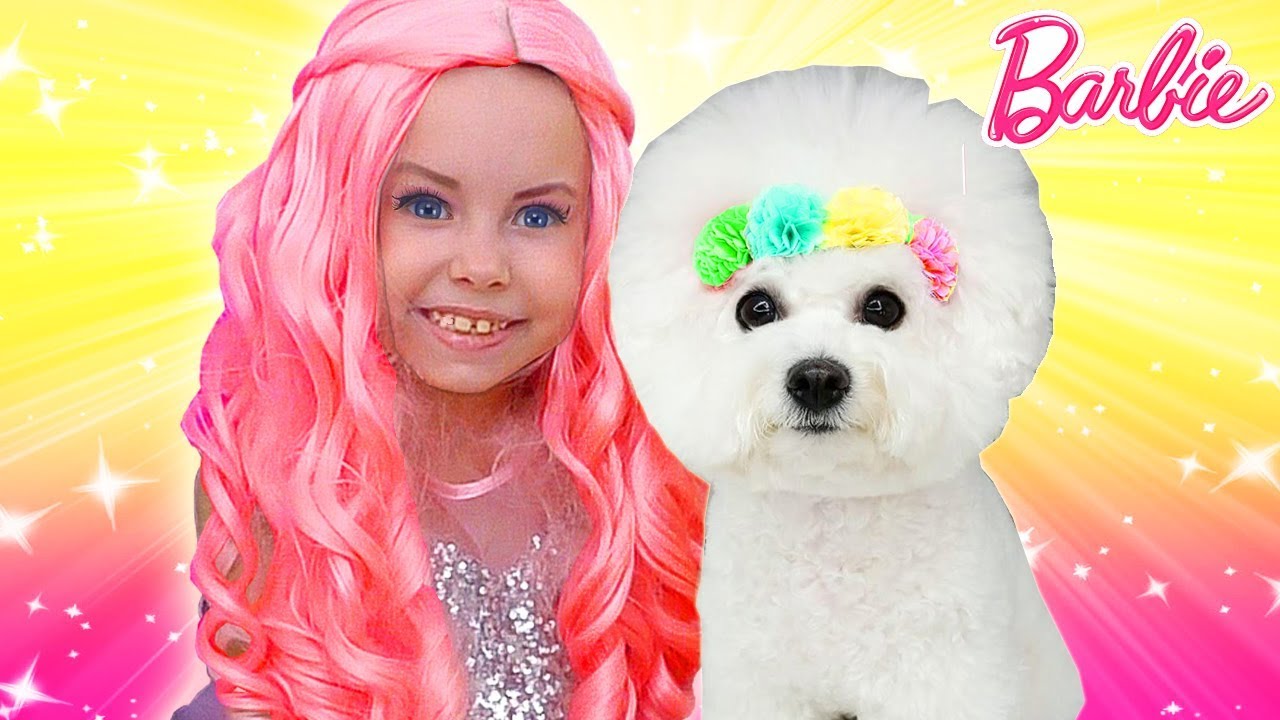 Alice as a Barbie Doll Plays with Puppy in her favorite toys ...