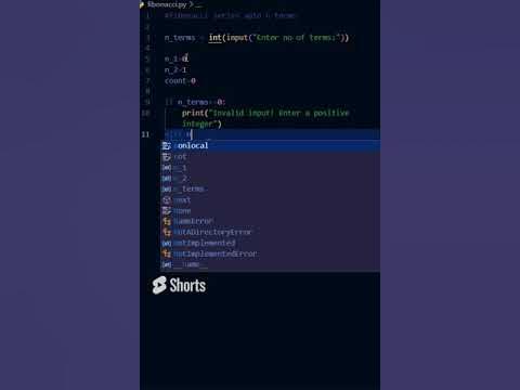 python program to print fibonacci series python coding #shorts #coding #ytshorts #ytshorts # ...