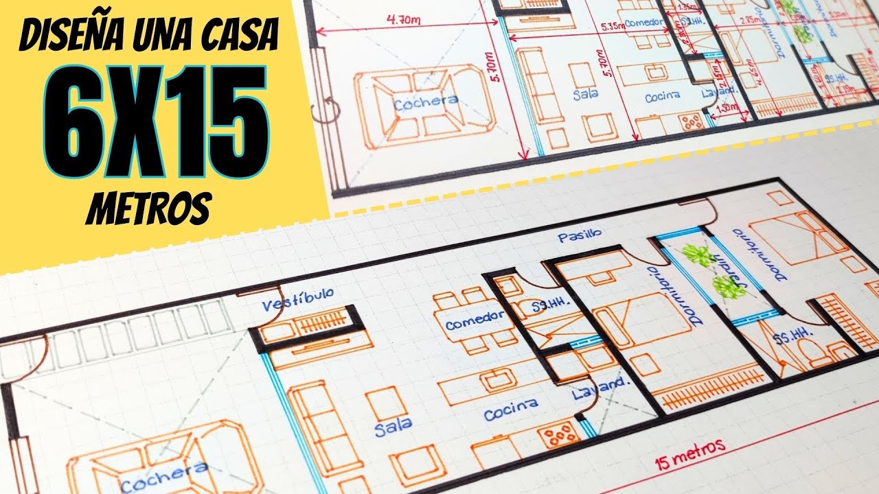 Como dibujar una CASA de 6X15 metros | 6X15 HOUSE DESIGN 🏡 - YouTube