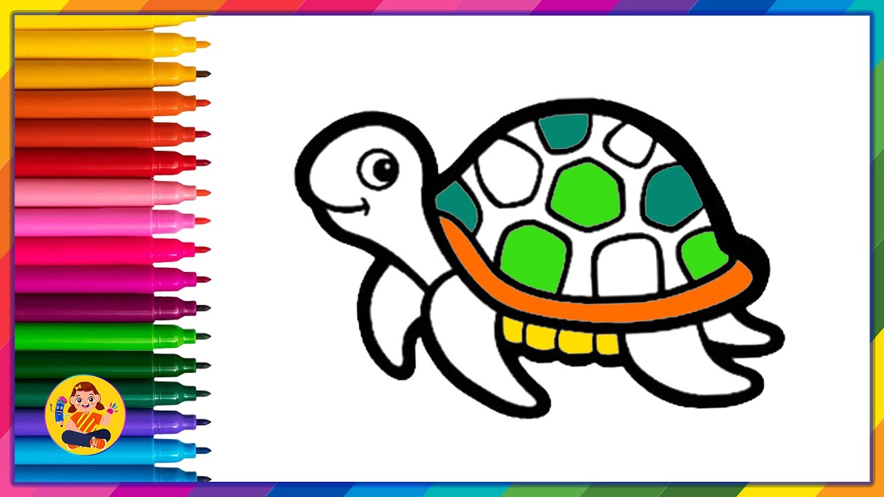 Turtle Drawing🐢 ️Painting and Coloring for kids 🌈 Tortoise drawing ...