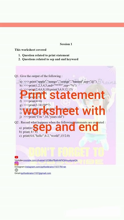 Session 1 Worksheetprint With Sep And End Keyword Codingtutorial Phython Ytshorts Shorts