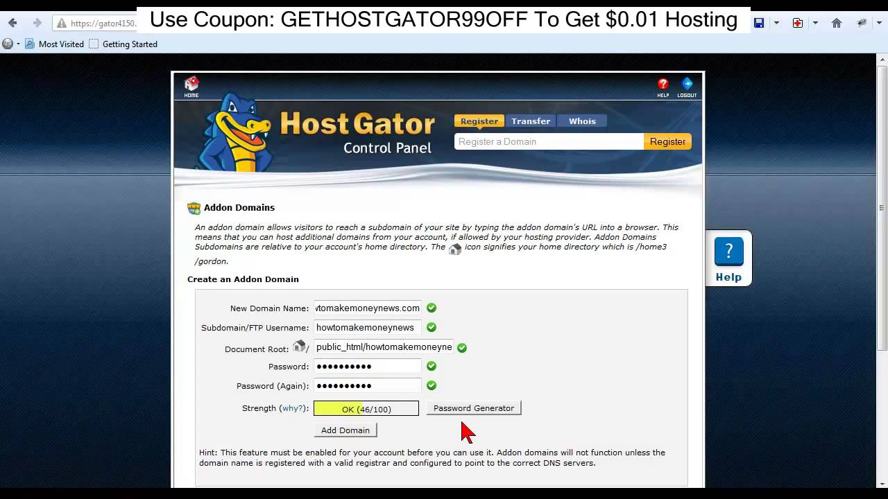 How To Setup An Add On Domain At Hostgator - YouTube