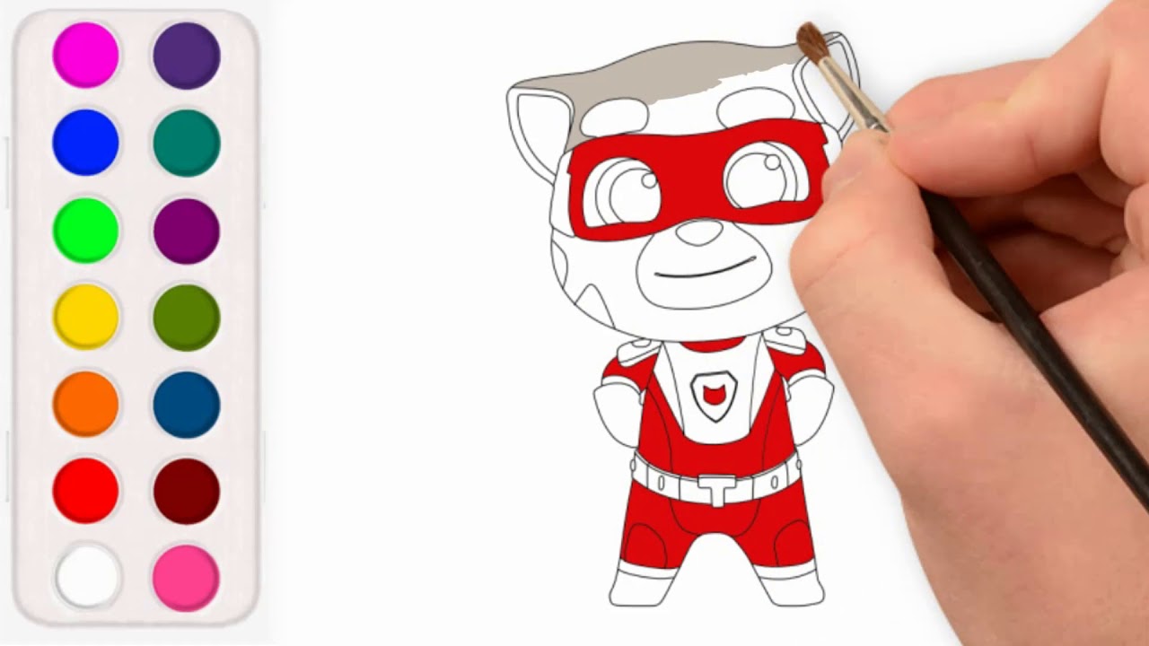 How to draw and color Talking Tom Hero Dash - YouTube