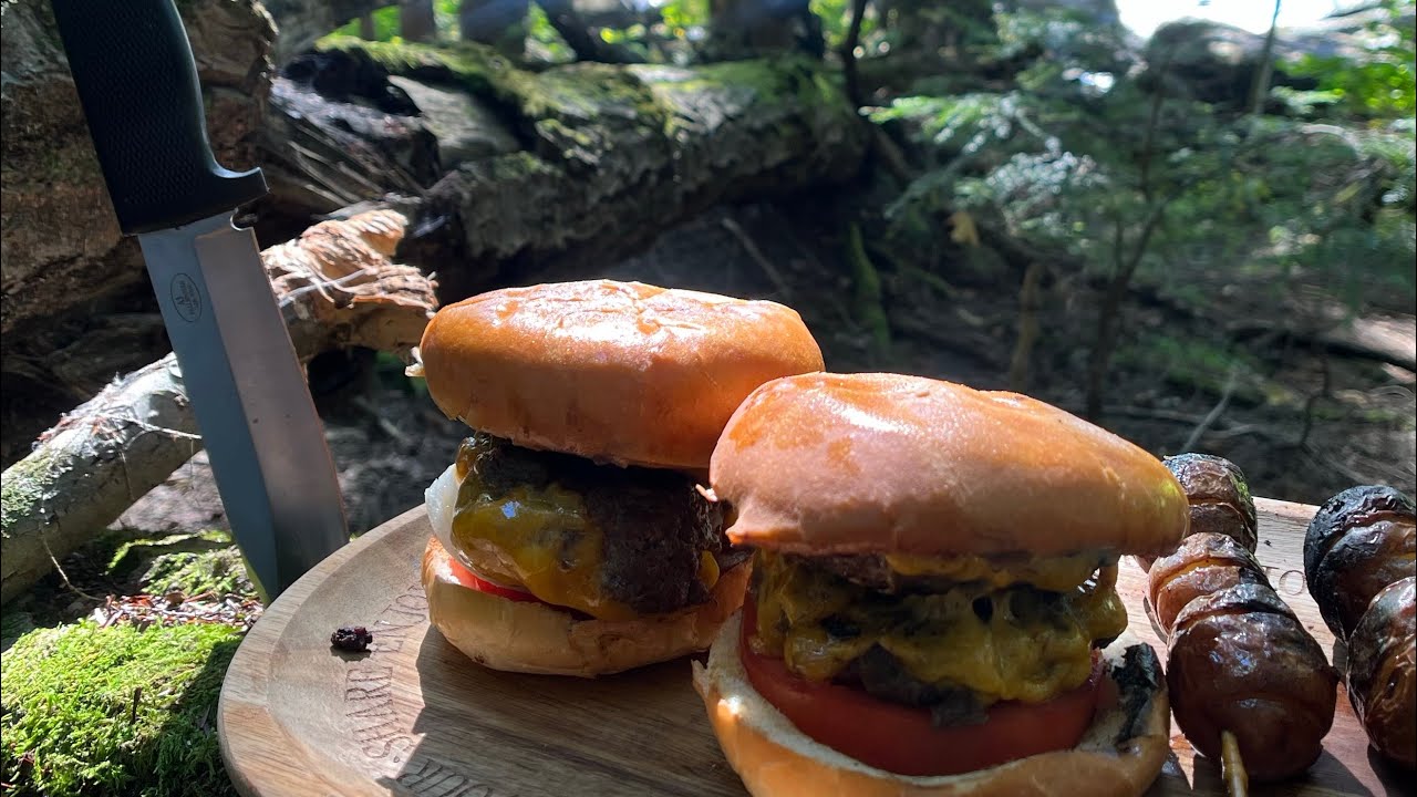 Campfire Cooking🔥Cooking Cheese Burger’s On A Natural Stone | Relax ...