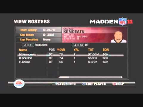 MADDEN NFL 11 Default Roster Washington Redskins Last version of madden ...