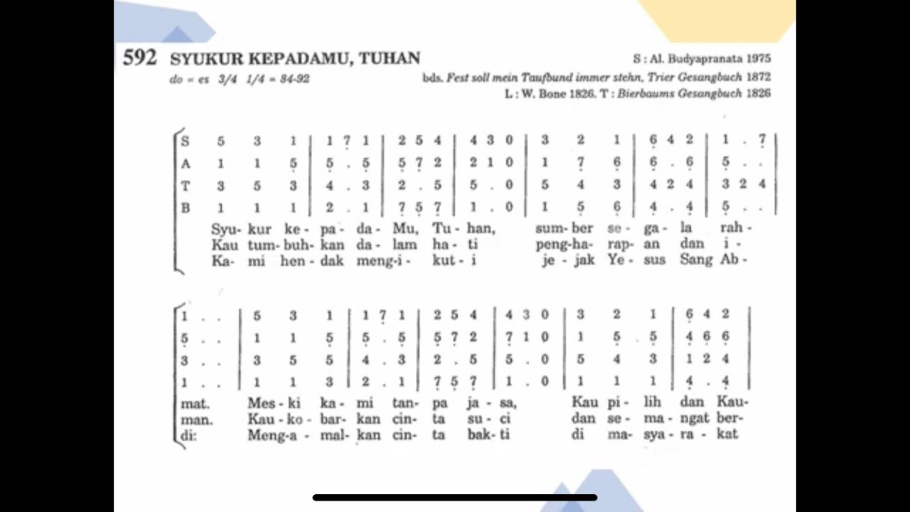 Syukur KepadaMu Tuhan (PS. 592a) - notasi Alto - YouTube