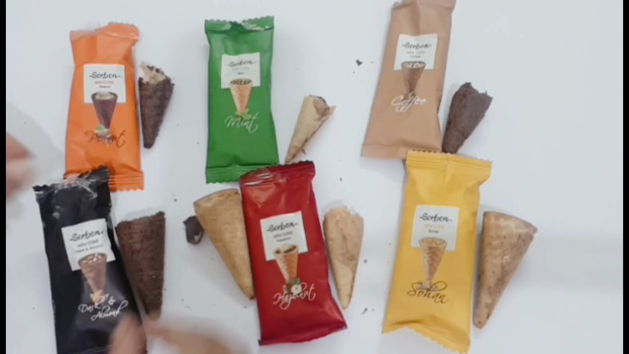 Mini chocolate cone sorbon all flavours Mini cones and eating - YouTube