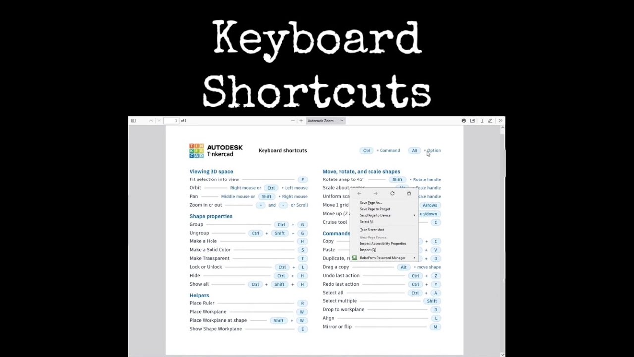 TinkerCAD Tips! Keyboard Shortcuts Listing. #tinkercad #caddesign ...