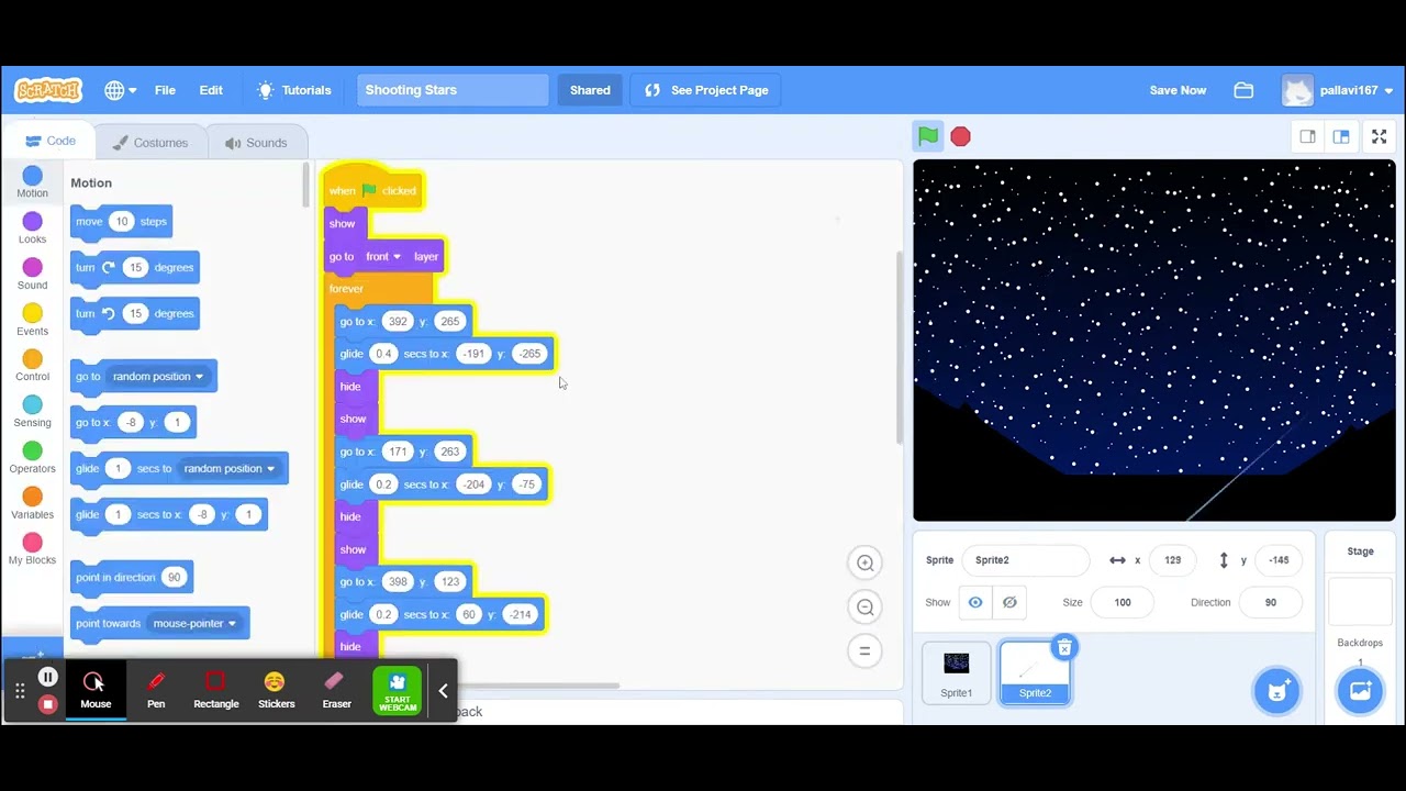 Shooting Stars in Scratch - YouTube