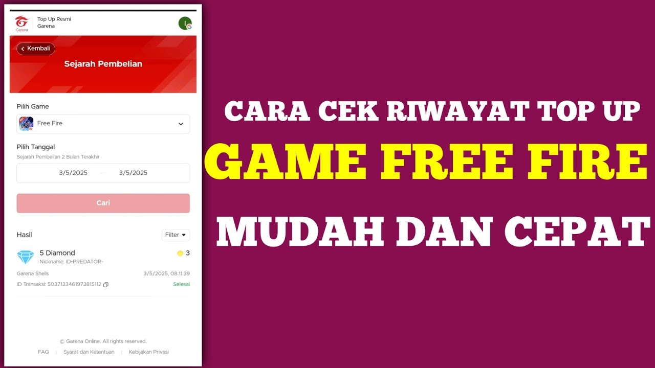 CARA CEK RIWAYAT TO UP GAME FREE FIRE - YouTube