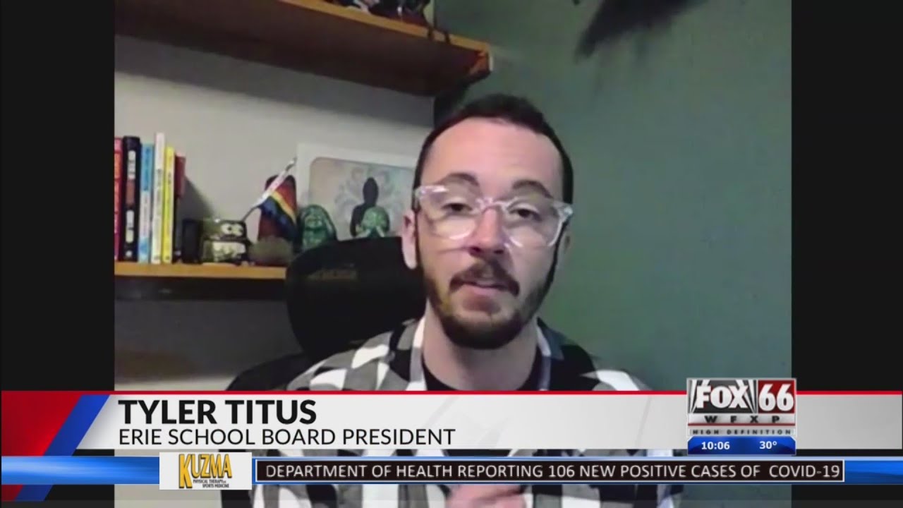 Erie School Board President Tyler Titus applauds Dr. Rachel Levine on ...