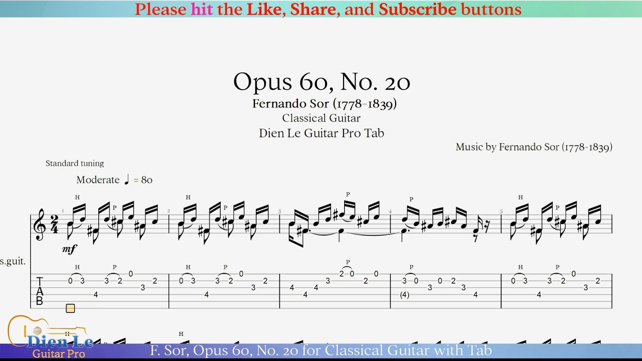 F. Sor, Opus 60, No. 20 for Classical Guitar with Tab - YouTube