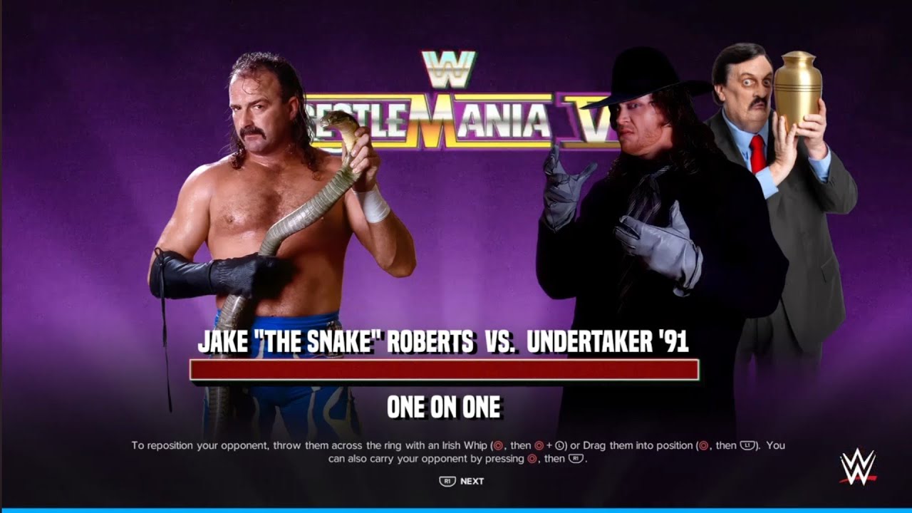 Jake the Snake Roberts vs The Undertaker. WrestleMania 8. WWE 2K24 ...