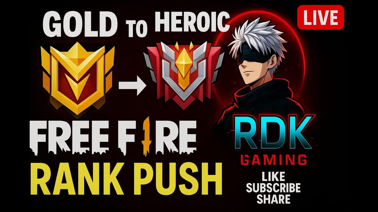 🔥 Free Fire Live | Rank Push Gold Heroic 🔥 | RDK Gaming | Road to ...