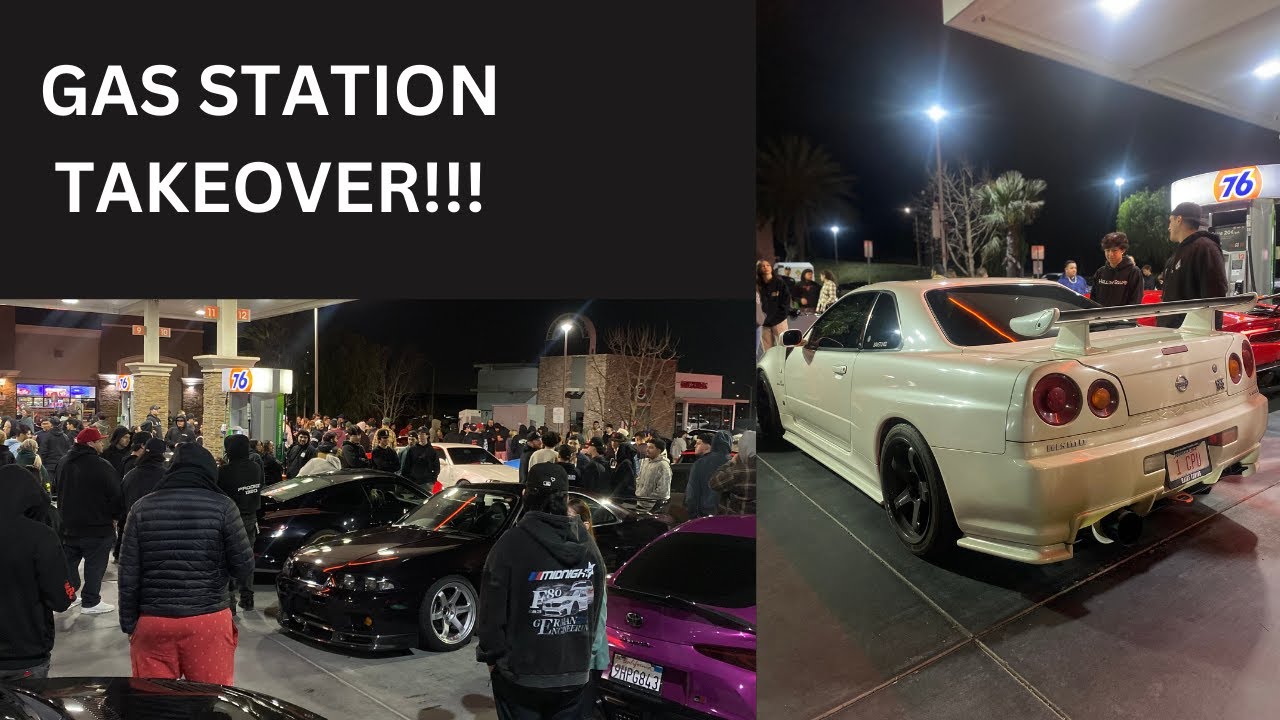 JDM'S AND SUPERCARS TAKEOVER GAS STATION !!! - YouTube