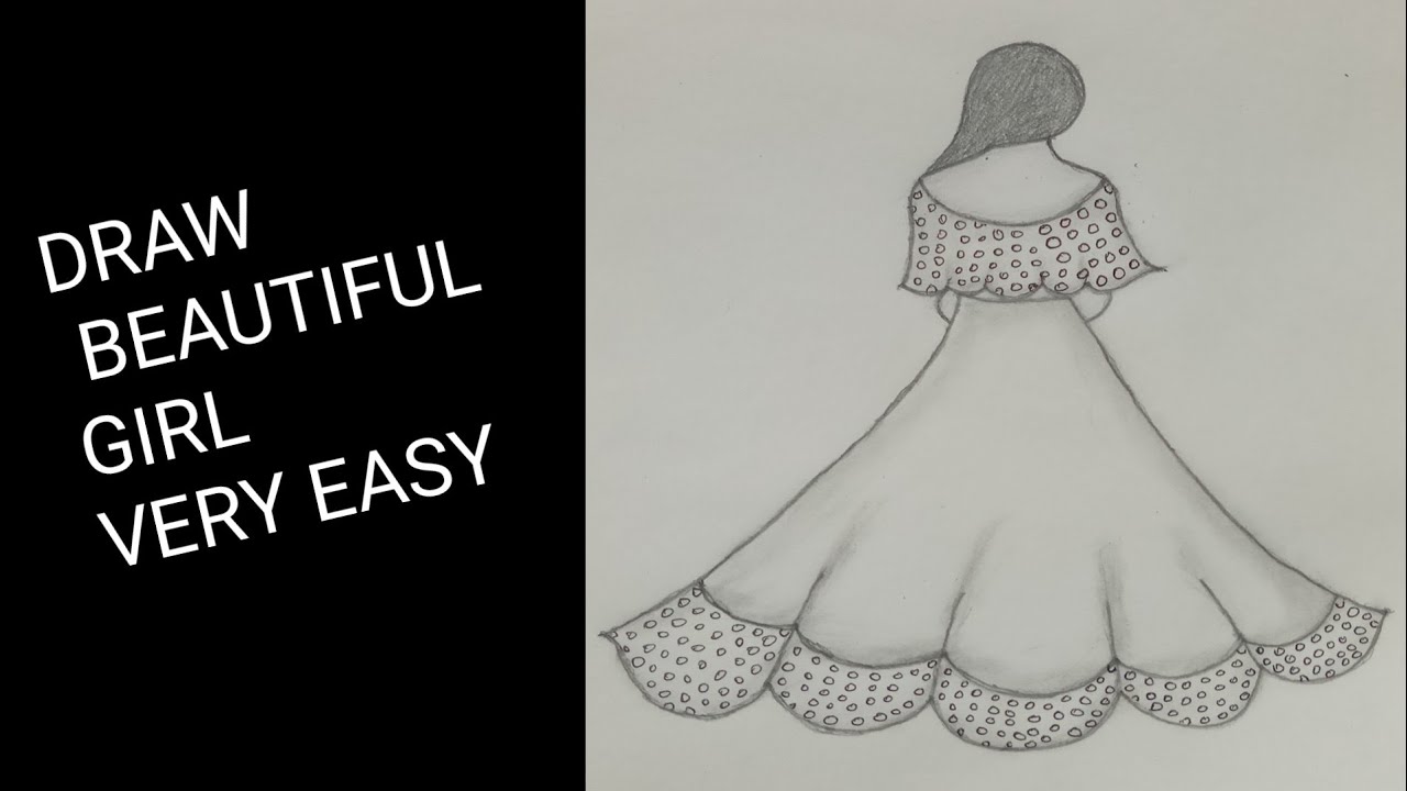 How to draw a girl with beautiful dress step by step (back side ...
