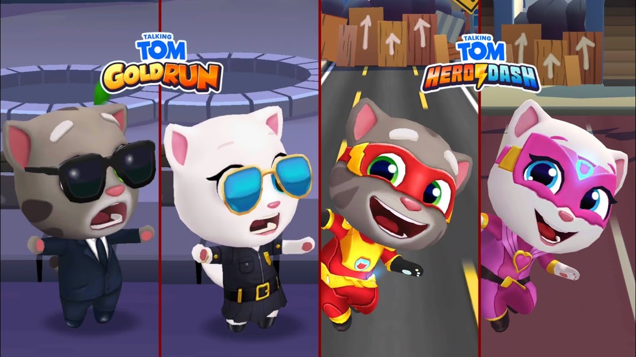 Talking Tom Gold Run Agent Tom VS Agent Angela VS Hero Dash Super Tom ...