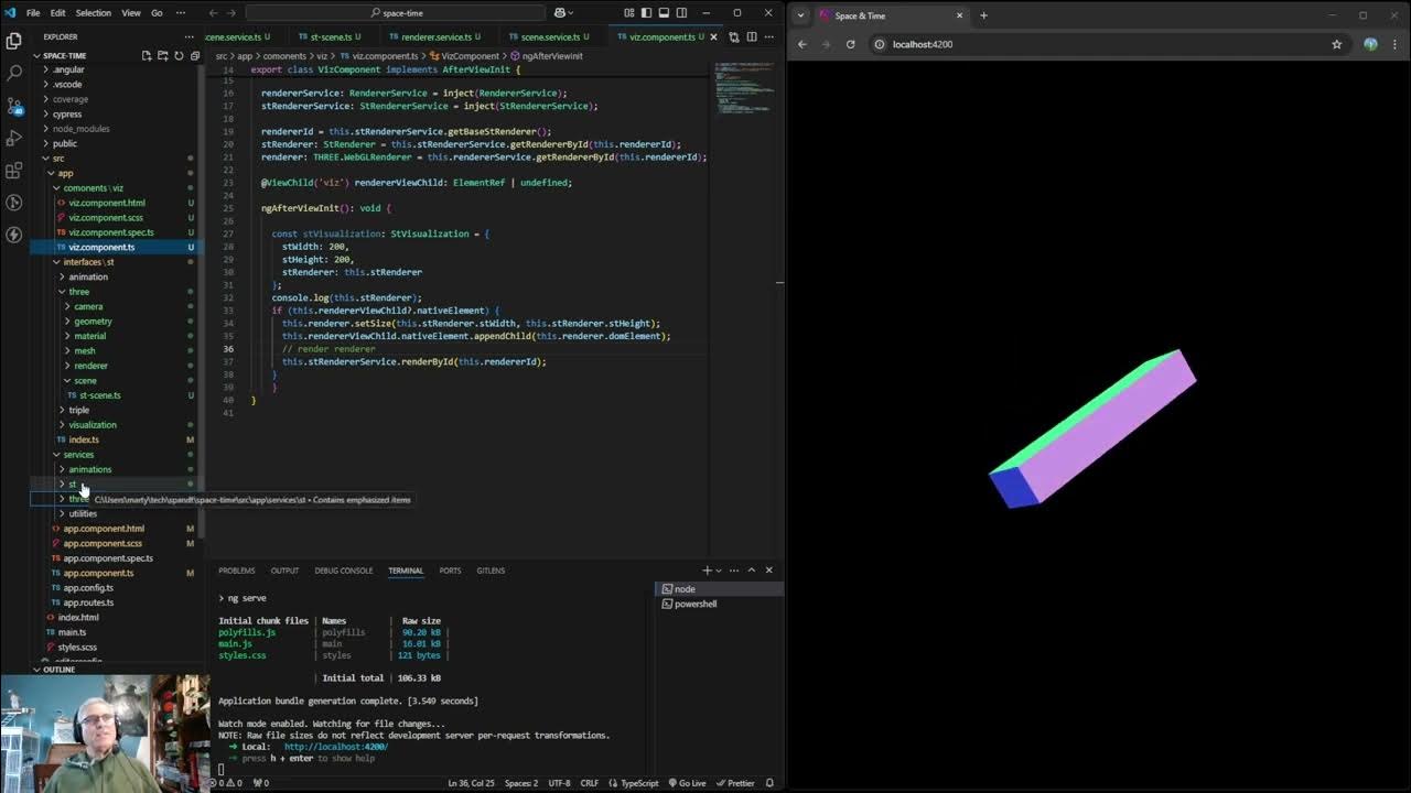 037:ThreeJS and Angular Space And Time Application - Started mesh, geometry, and materials ...