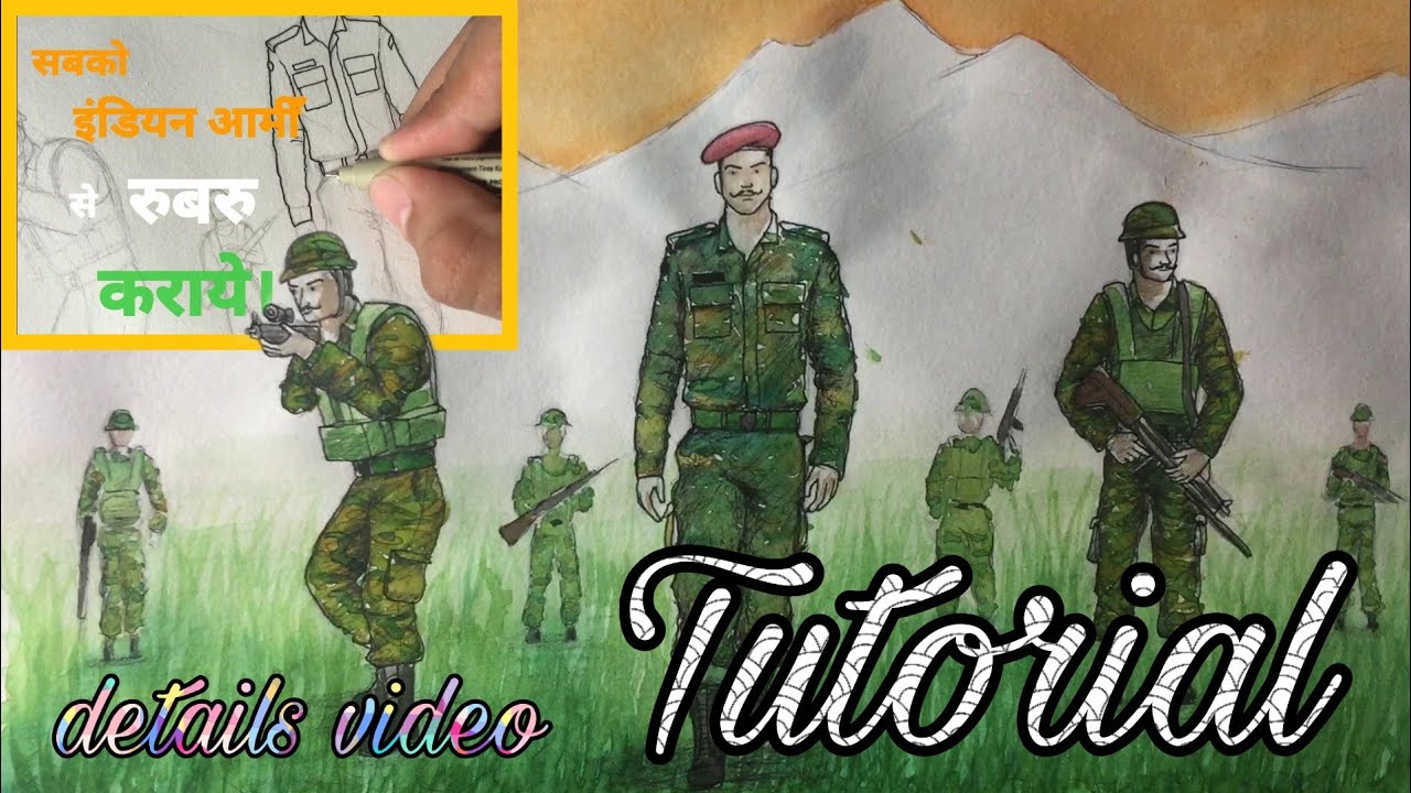 how to draw indian army in border very easy - YouTube