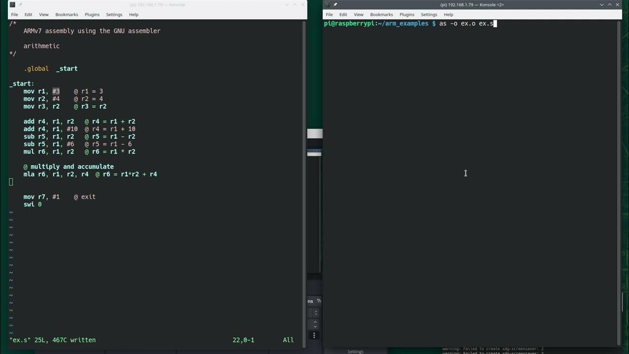 ARMv7 Assembly using GNU Assembler: Arithmetic and values in registers - YouTube