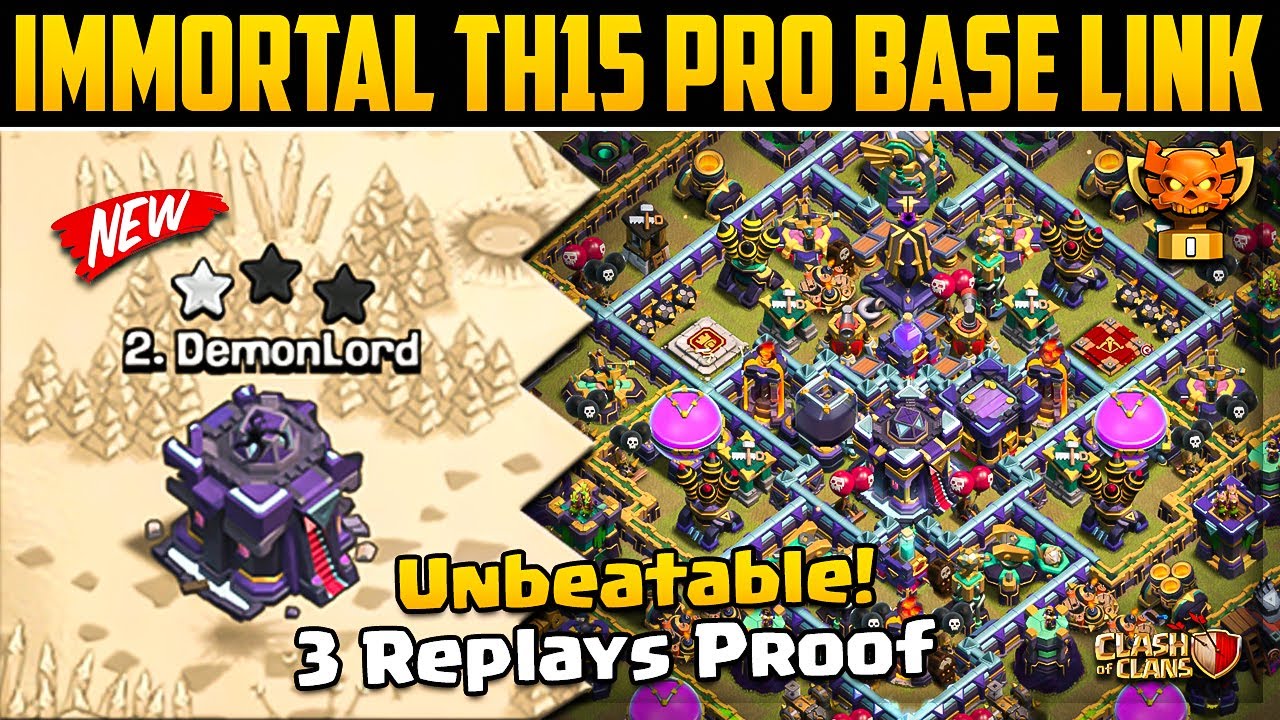 Immortal Th15 War Base Link With 3 Replays (Only 1 Star TH15 Base ...