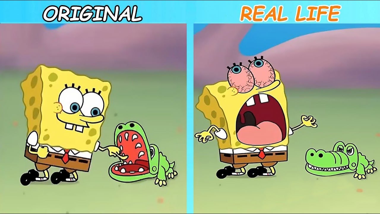 Spongebob Troll Crocodile | SpongeBob Original vs Real life | SpongeBob ...