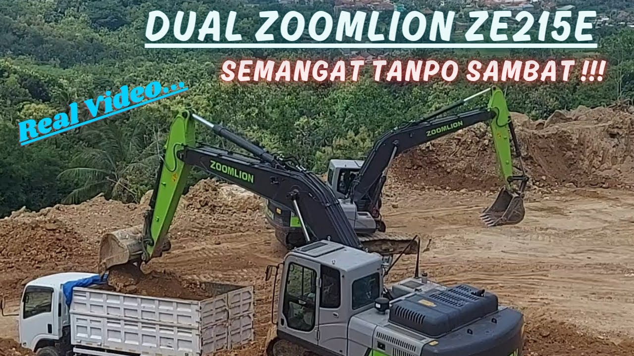 Dual Excavator ZOOMLION working loading dirt into Dump Trucks. - YouTube