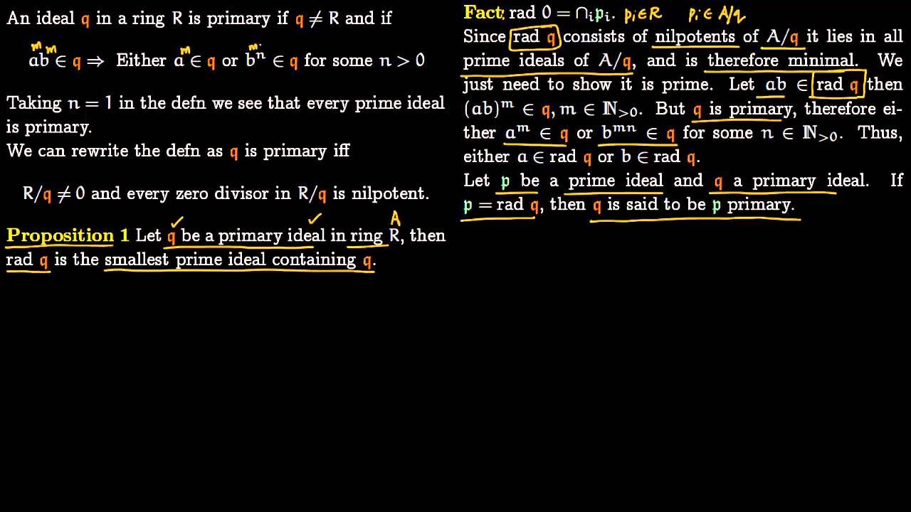 Primary Ideals Defn Examples - YouTube