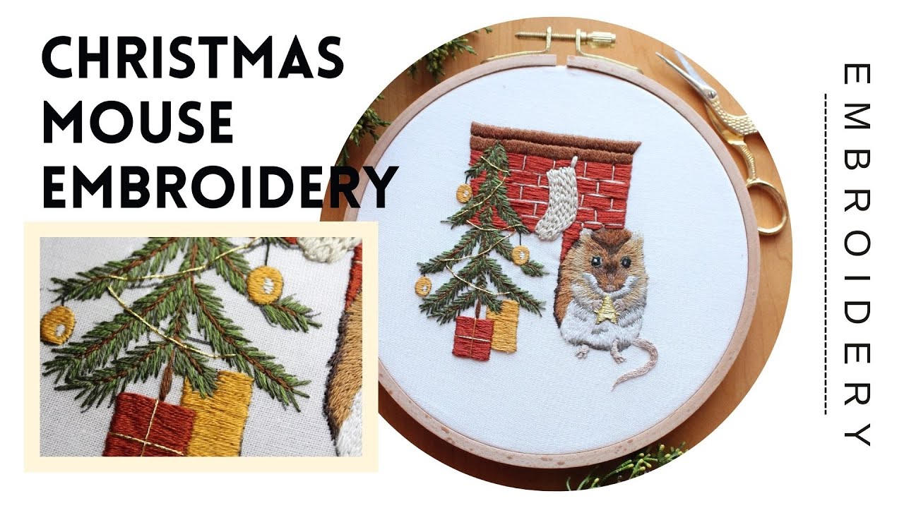 Christmas Mouse Thread Painting Embroidery Pattern - YouTube