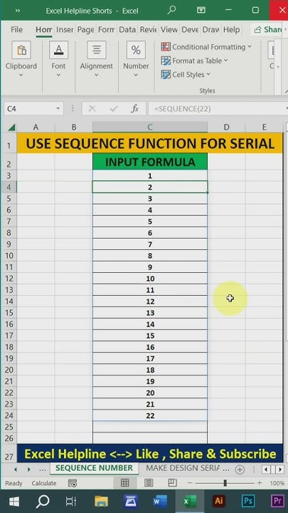 Use Sequence Function In Excel To Insert Serial Number Learnexcel Excelbangla Exceltips 