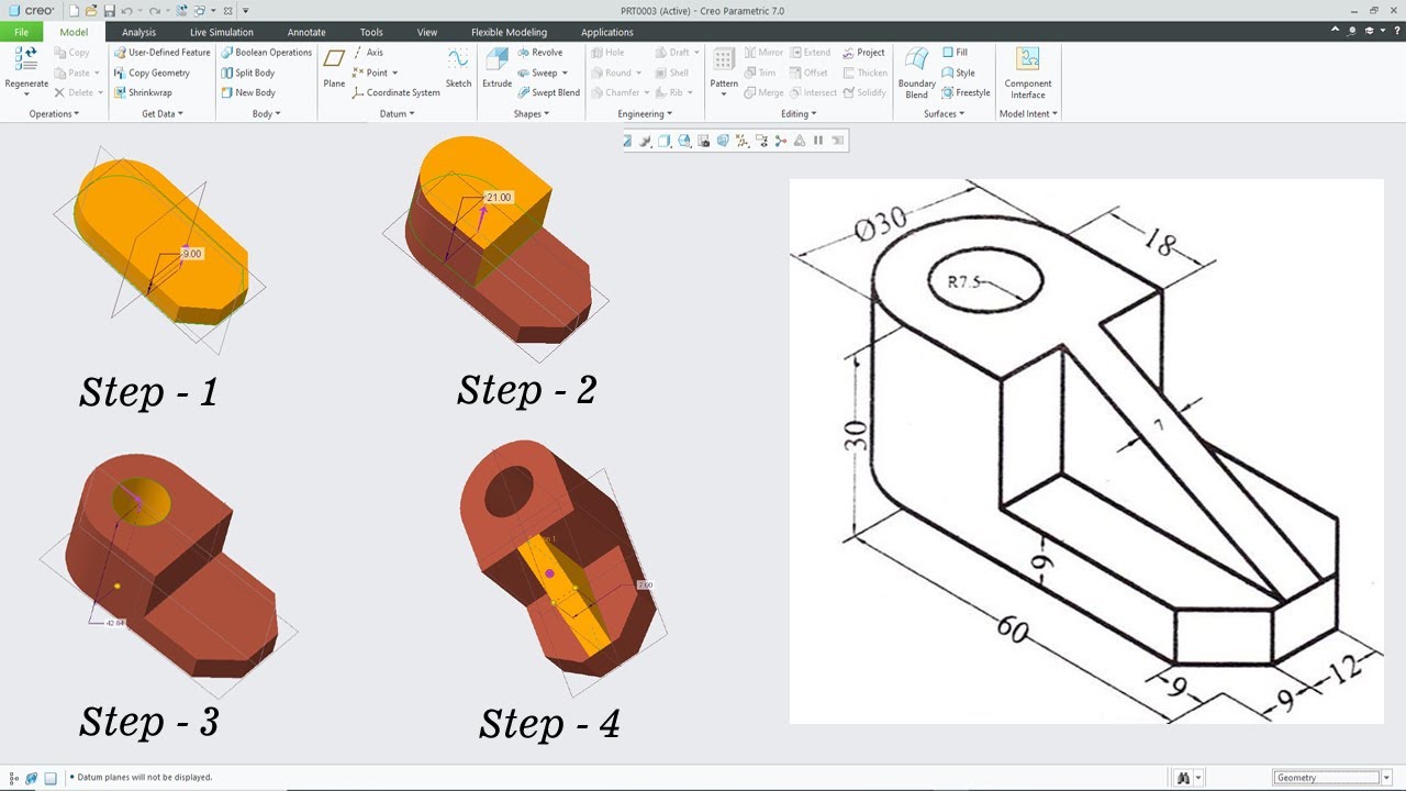 Creo Basic Part Tutorial For Beginners | Creo Basic Tutorial - YouTube
