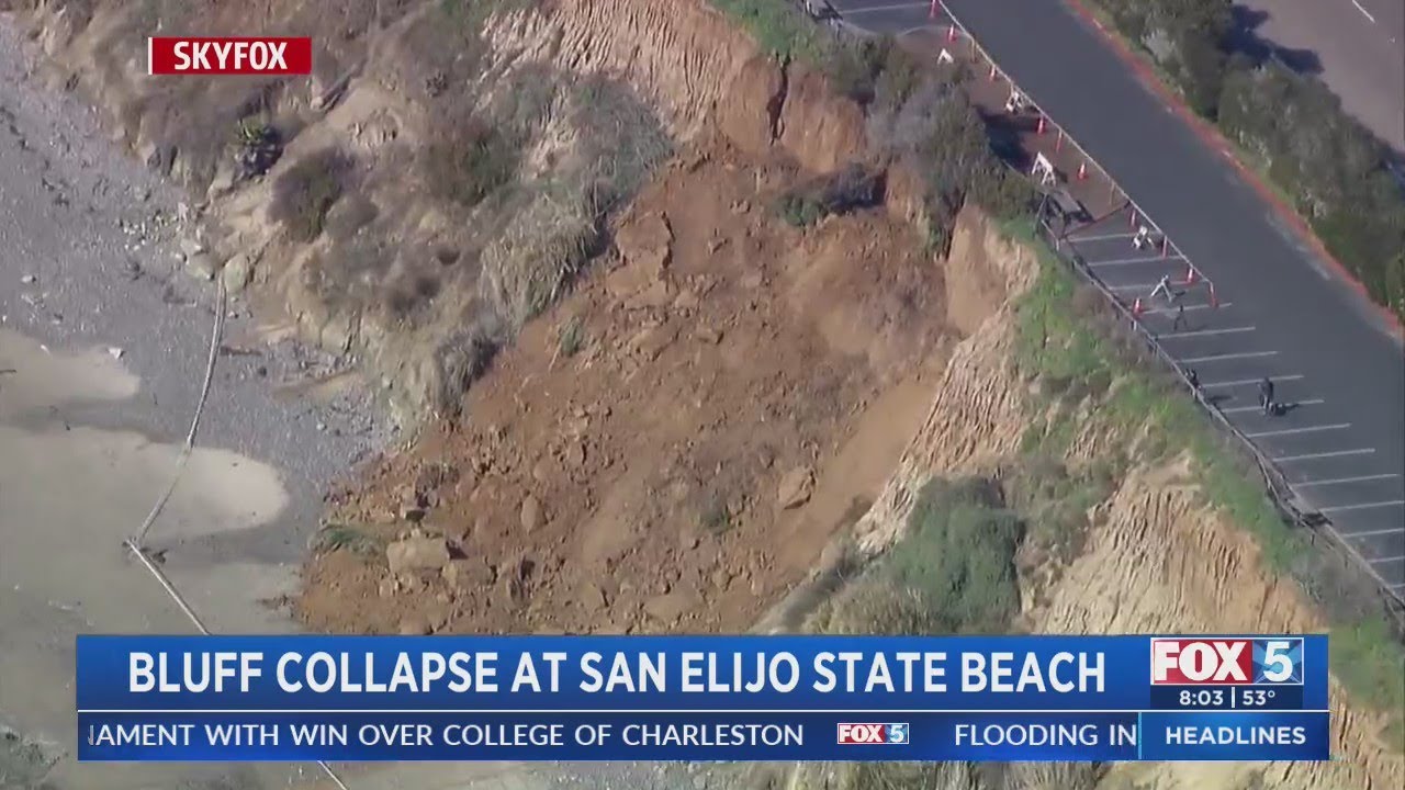 Bluff Collapses At San Elijo State Beach - YouTube