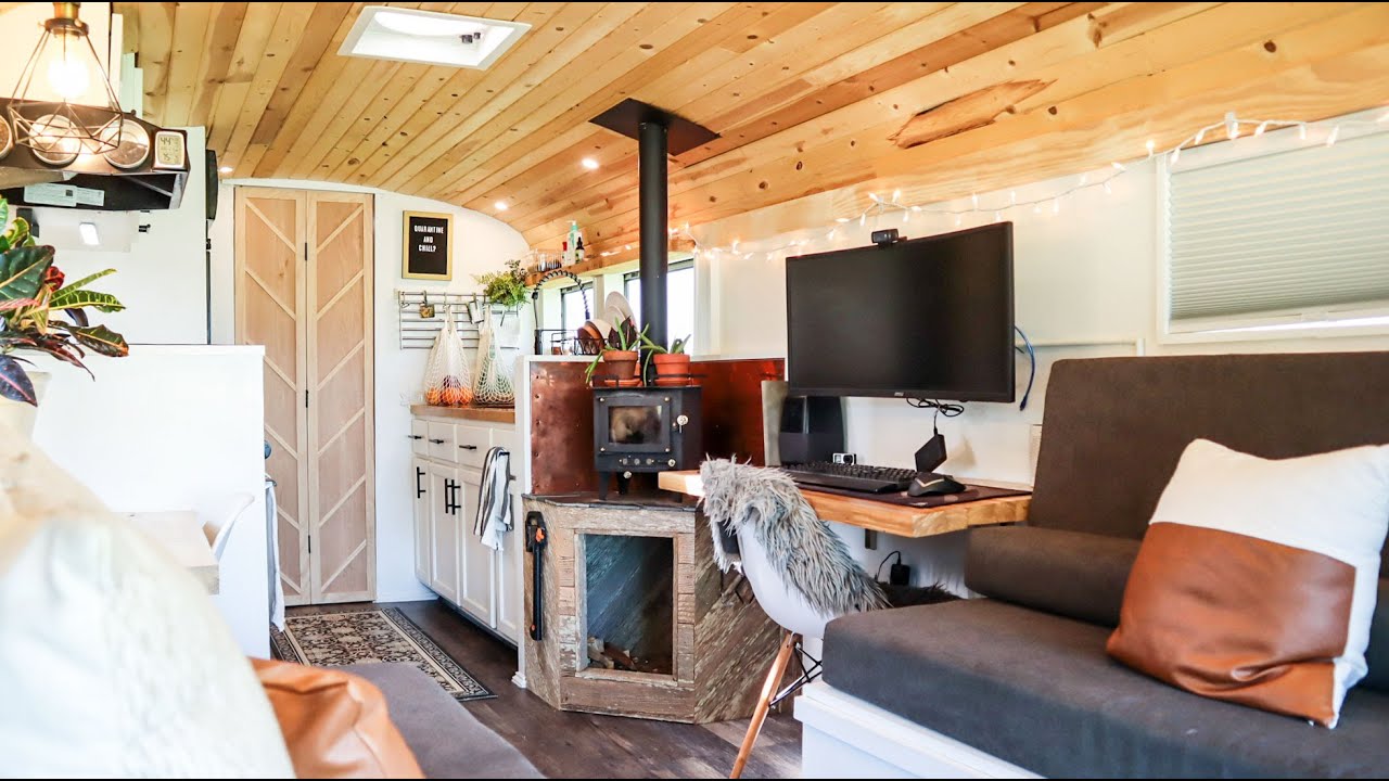 Couples DIY School Bus Conversion Built To Live Debt Free & Travel ...