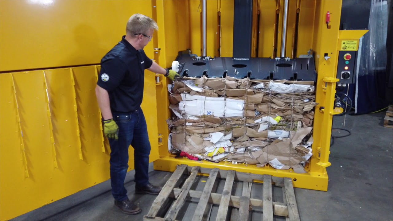 Cardboard Baler [Box Crusher] Demo (B6030) Bramidan 60" Vertical - YouTube