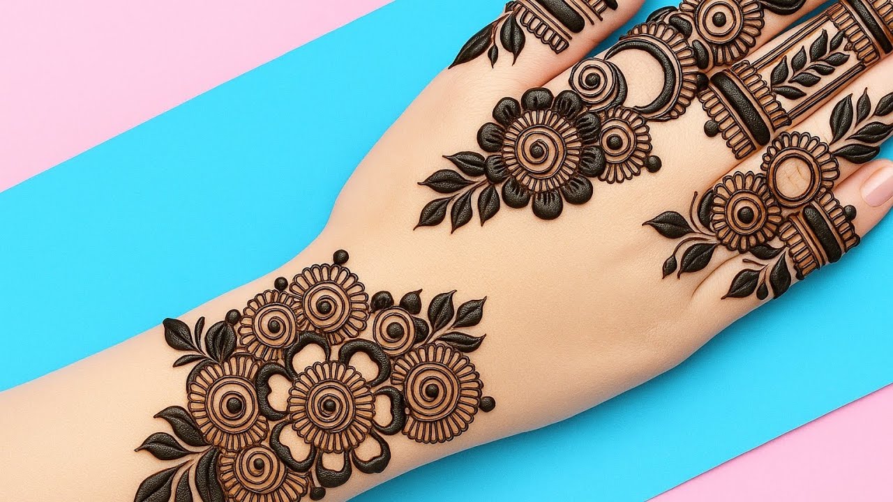 Mehndi design full hand back side/Mehandi ki design/Gulab🥀wali mehandi ...