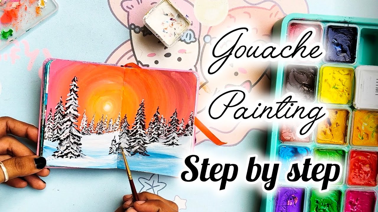 How to paint a snowy scene/Simple and easy winter landscape painting ...