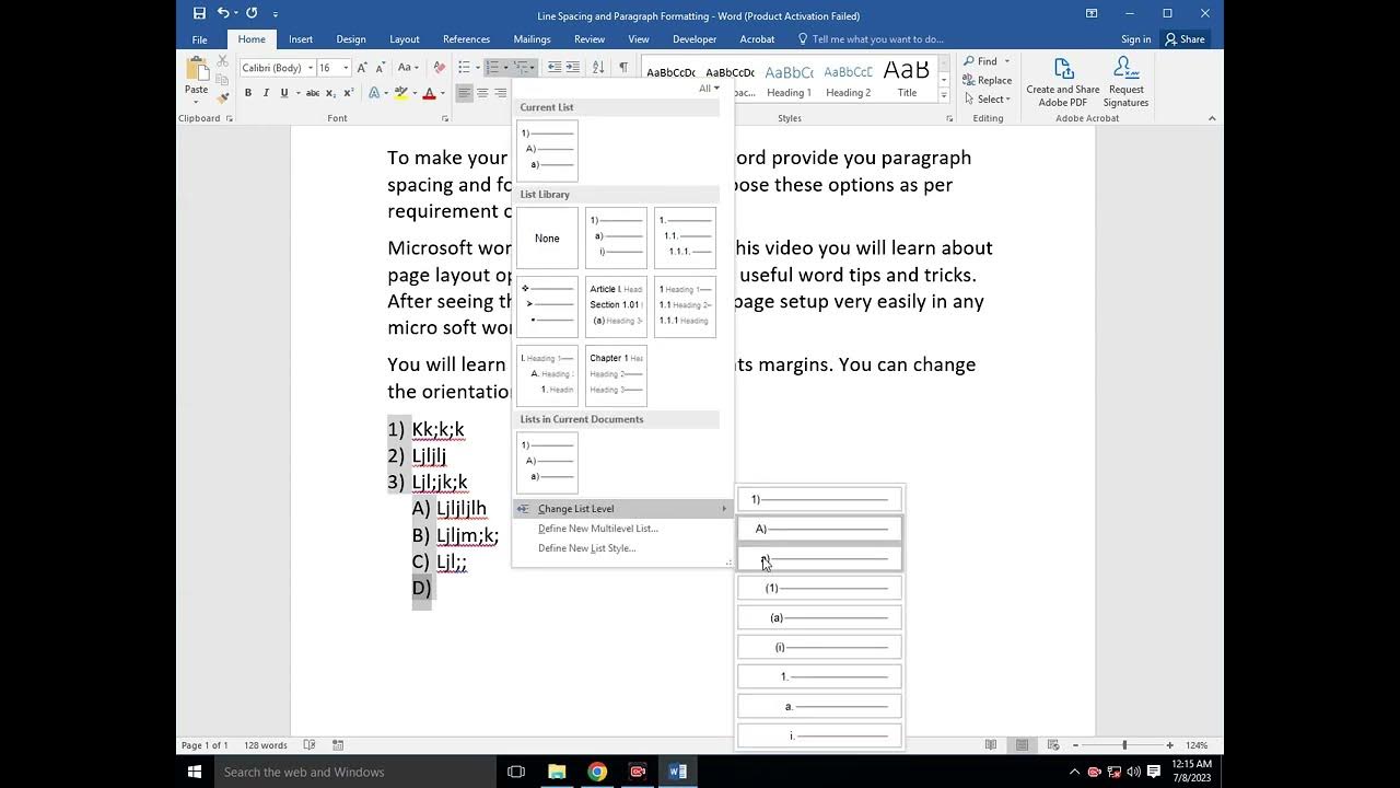 MS Word Online | Clear Formatting | How to Add and modify Multilevel list in Word - YouTube