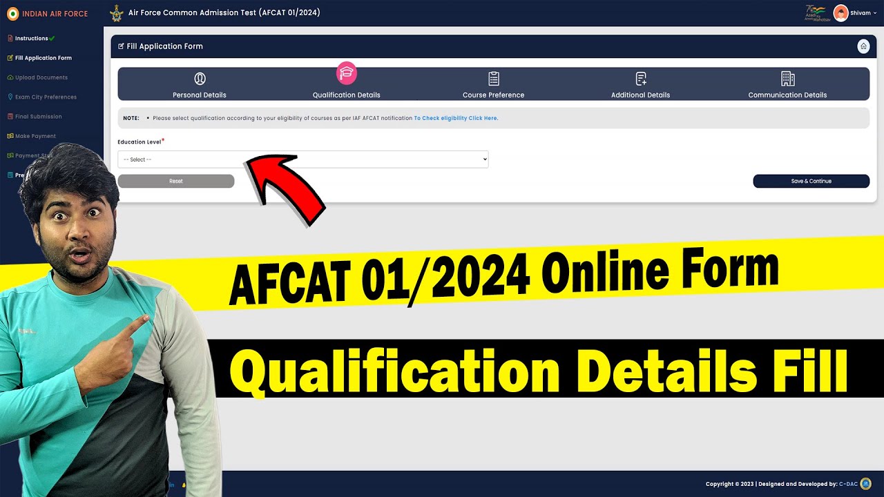 Qualification Details Fill in AFCAT 01/2024 Online Form | BA / BSC in ...