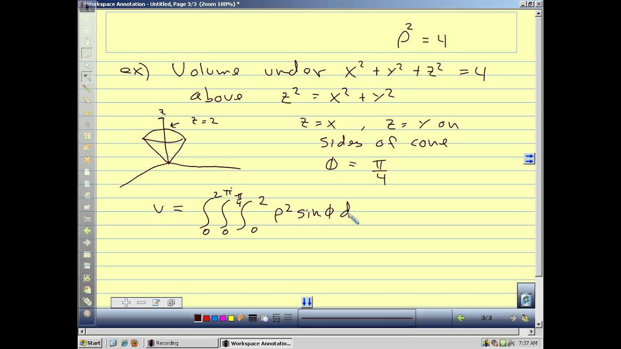 Calc III 14.7 pt 2 Triple Integrals in spherical coordinates.avi - YouTube