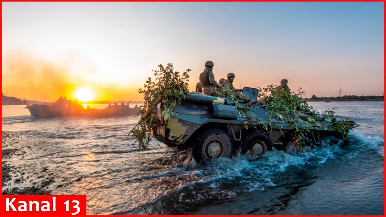 First Ukrainian armored vehicles crossing Dnipro River - YouTube