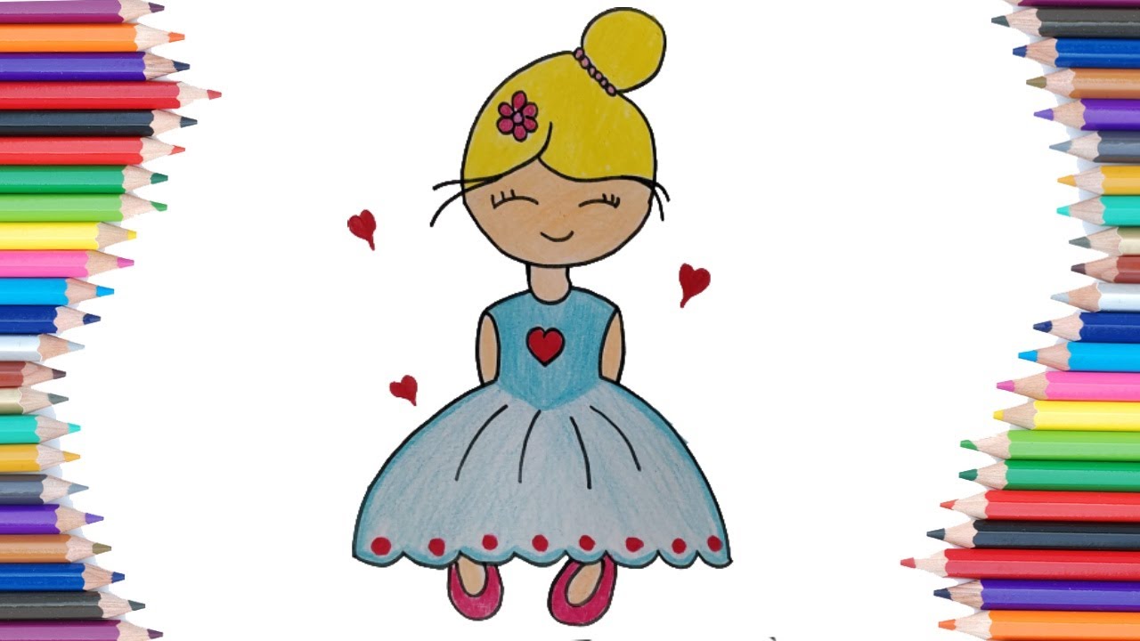 Cartoon Little Girl Drawing
