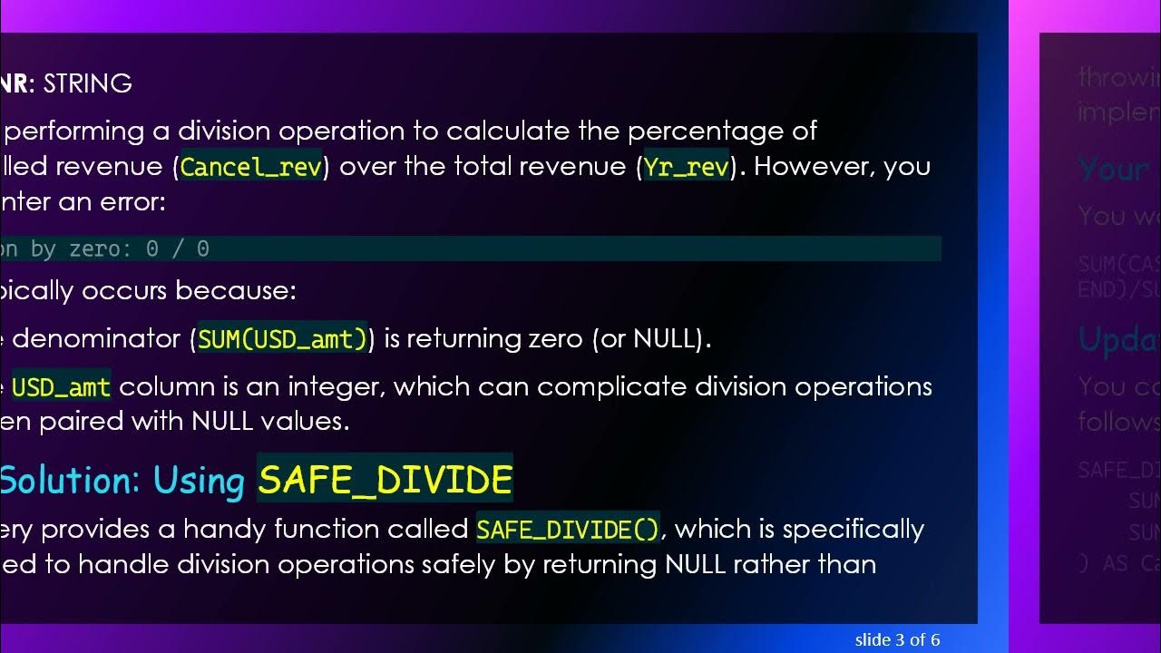 Solving the Division by Zero Error in BigQuery with SAFE_DIVIDE - YouTube